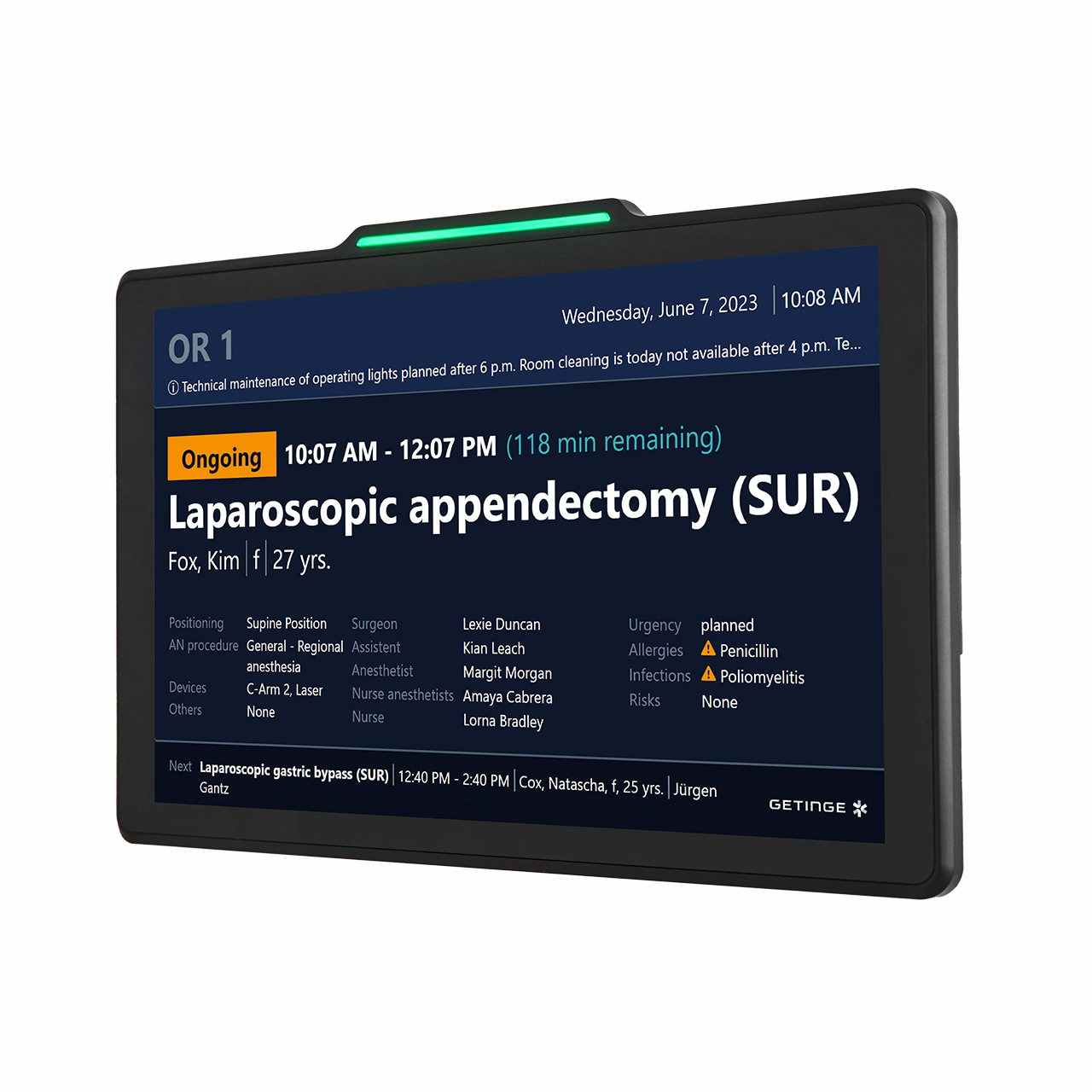 Digital door sign - Getinge